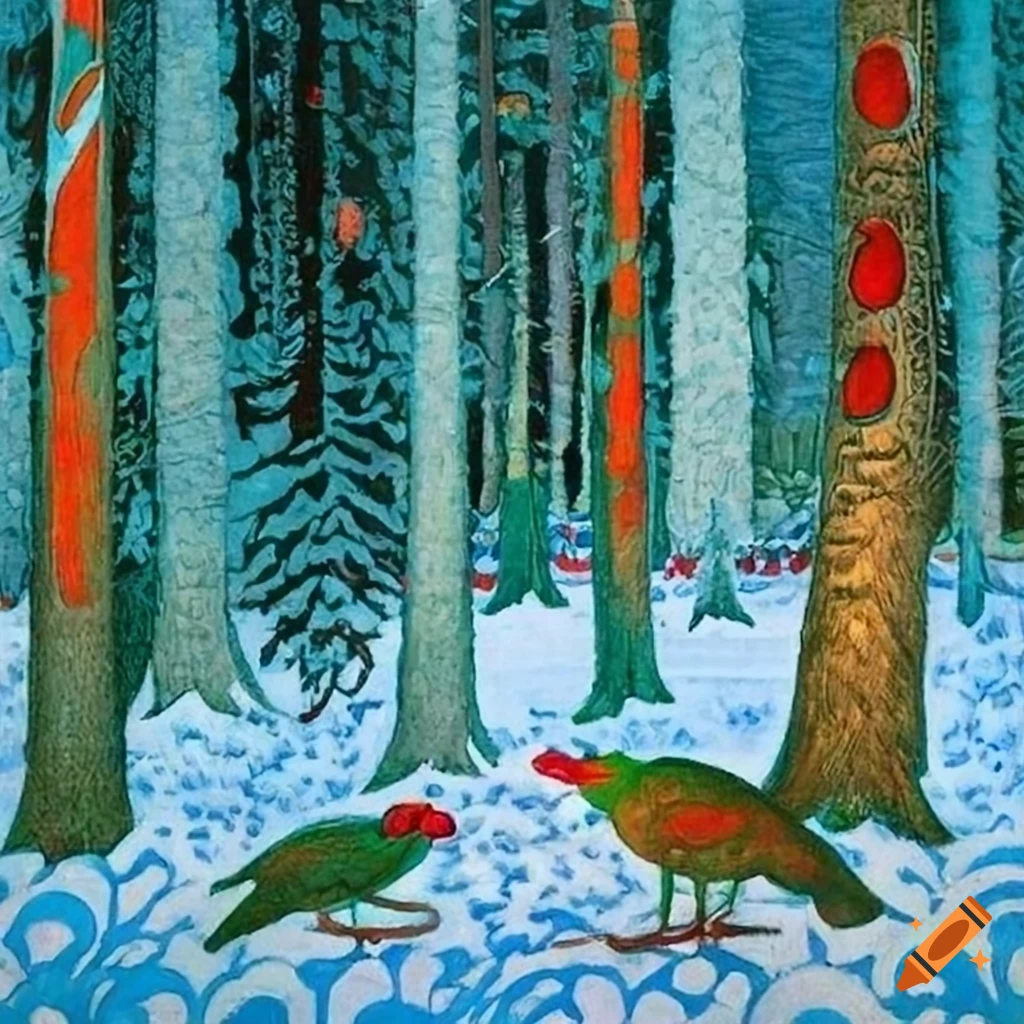 Festive Christmas forest scene illustration on Craiyon