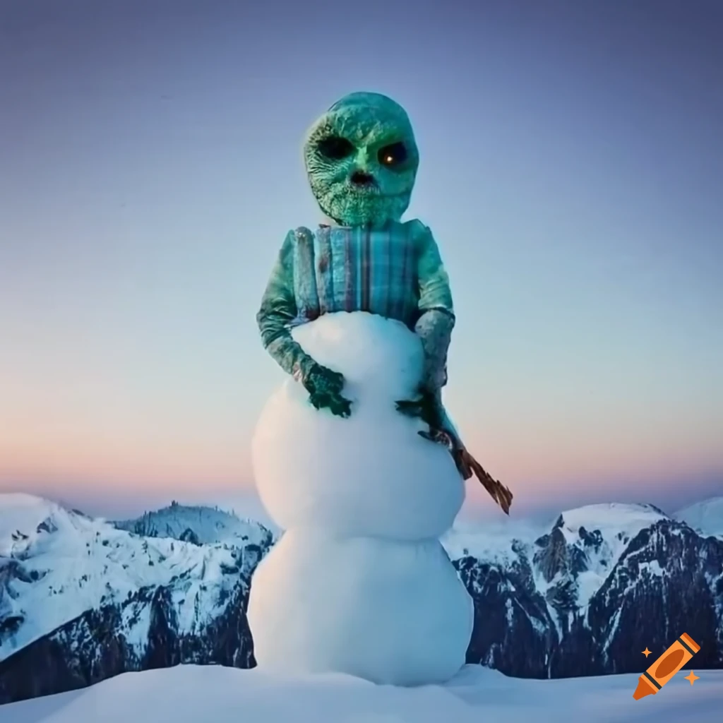 Sci-fi snowman surrounded by aliens in Zakopane on Craiyon
