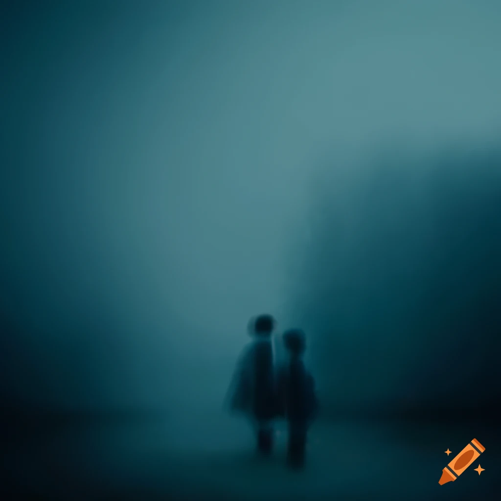 Artistic representation of hazy white figures in motion