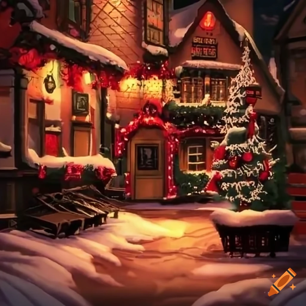 Festive snowy pub scene on Craiyon
