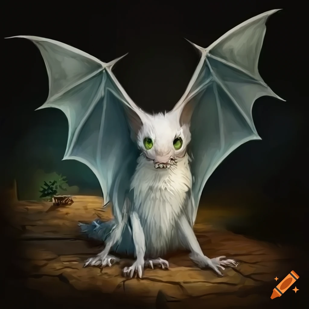 Image of a cute giant white bat in a hidden cave on Craiyon