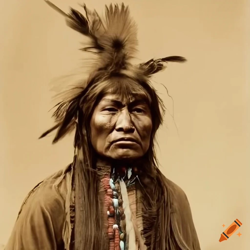 Detailed portrait of a sioux indian warrior on horseback on Craiyon