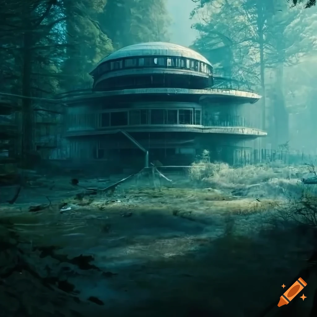Detailed view of an abandoned sci-fi research facility in an alien ...