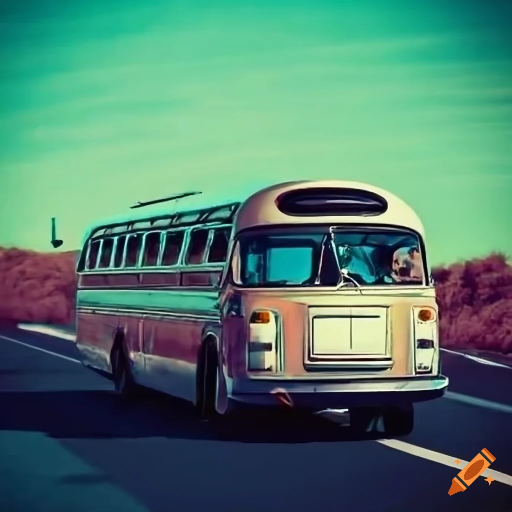 Retro image of a greyhound bus on the highway on Craiyon