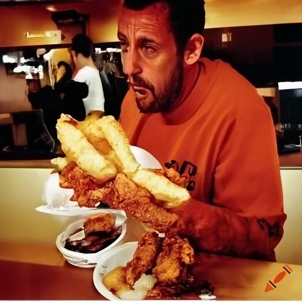 Adam sandler eating chicken tenders at applebee's on Craiyon