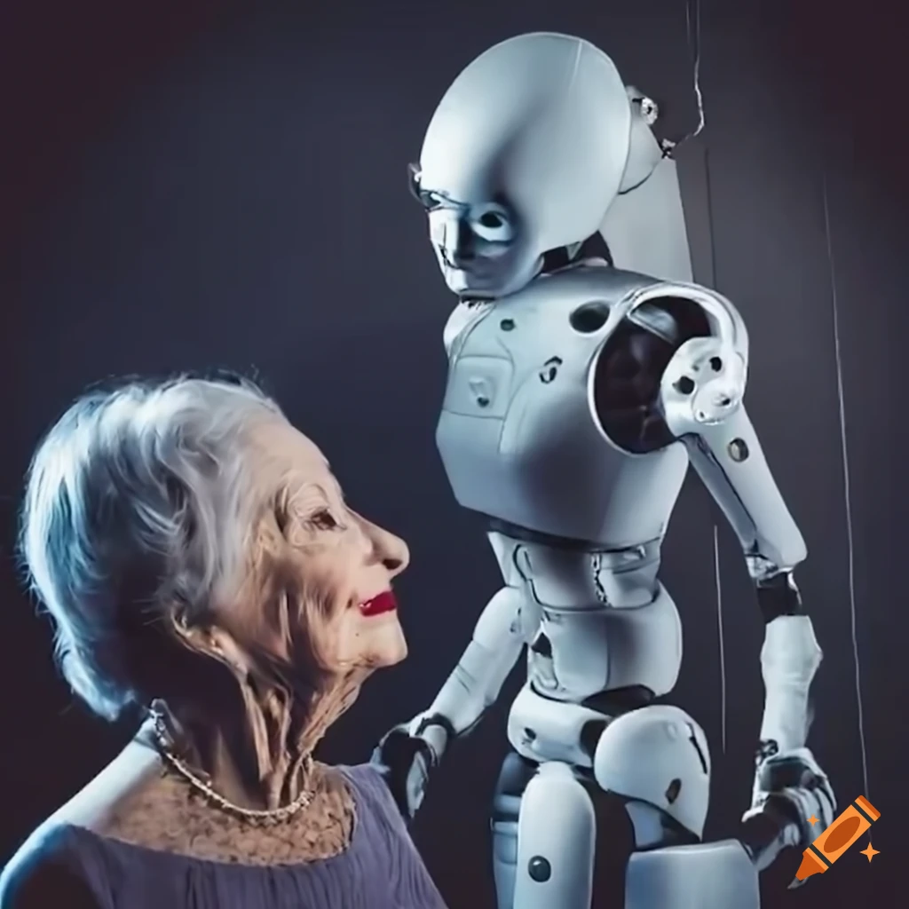 Humorous image of a robot scolding an old lady on Craiyon