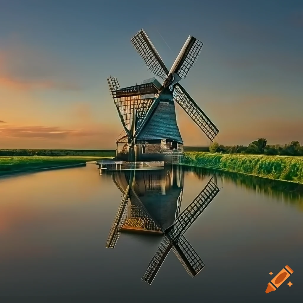3D digital artwork of an old windmill in Leonardo da Vinci's style on ...