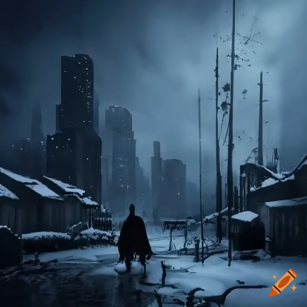 Winter post-apocalyptic city scene