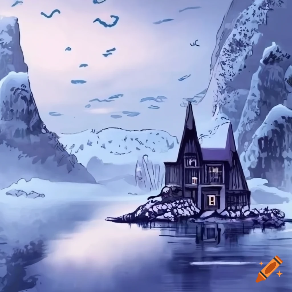 Image of a norwegian mountain from a graphic novel on Craiyon