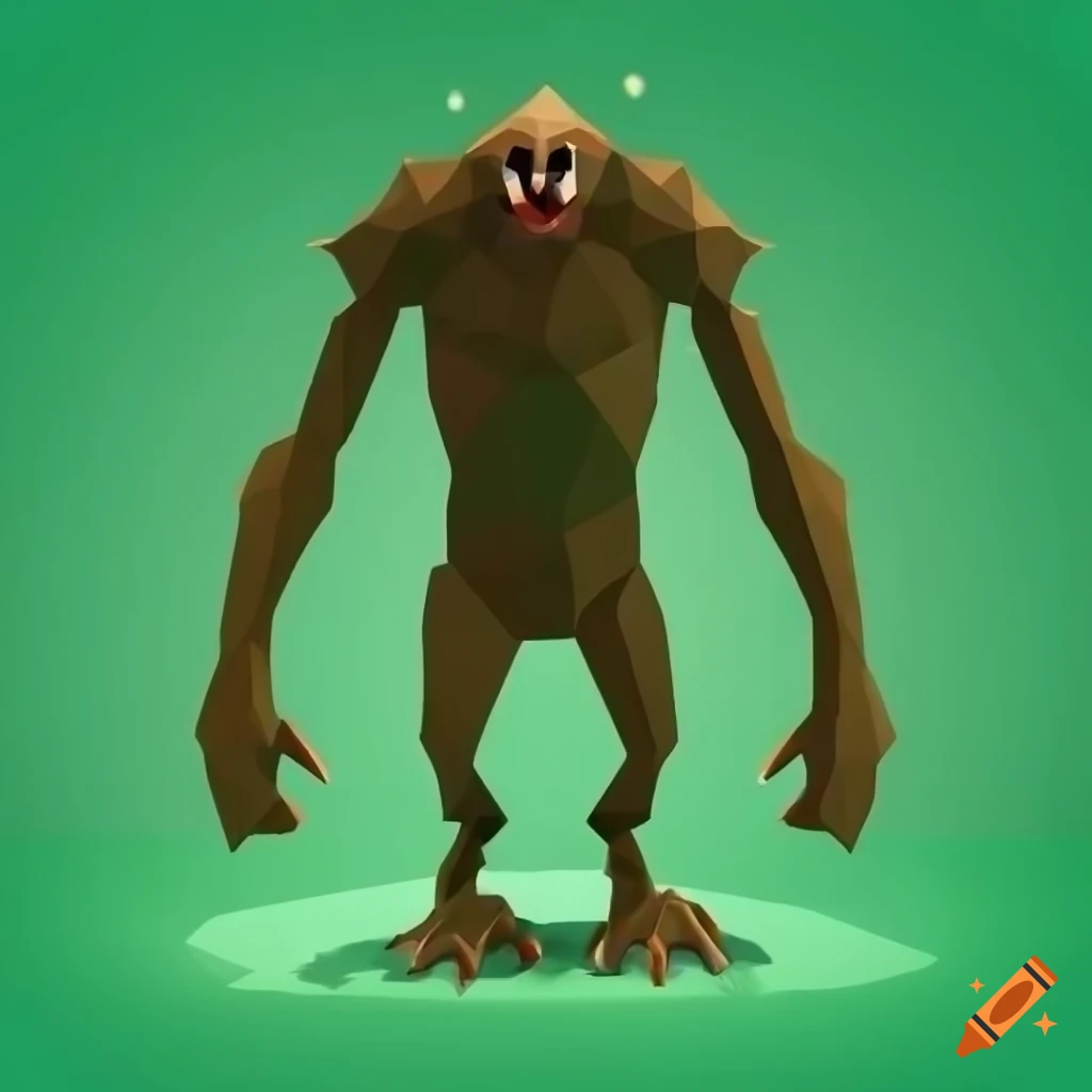 Cartoon rendering of a forest monster in low poly style on Craiyon