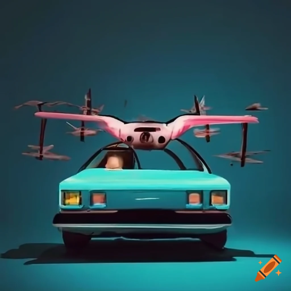 Create a logo with a flying car heading to mars with the text ...