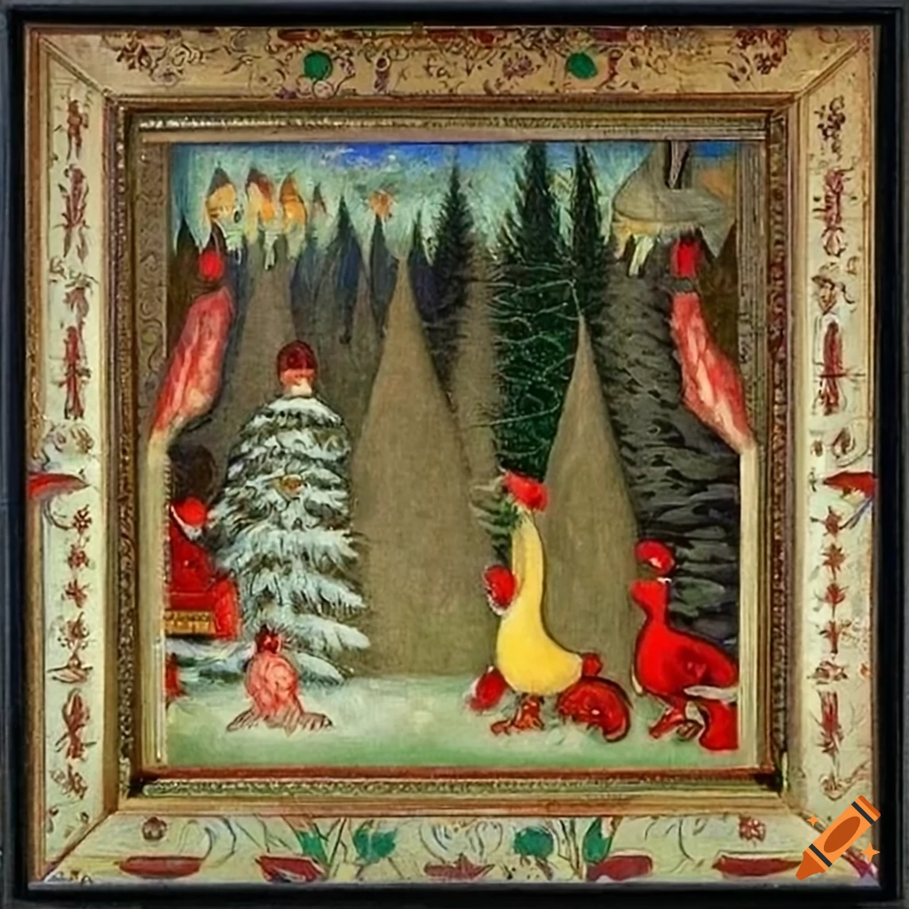 Intricate oil painting of a festive Christmas forest scene on Craiyon
