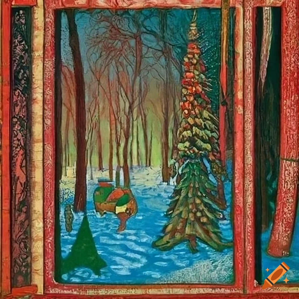 Intricate oil painting of a festive christmas forest scene on Craiyon