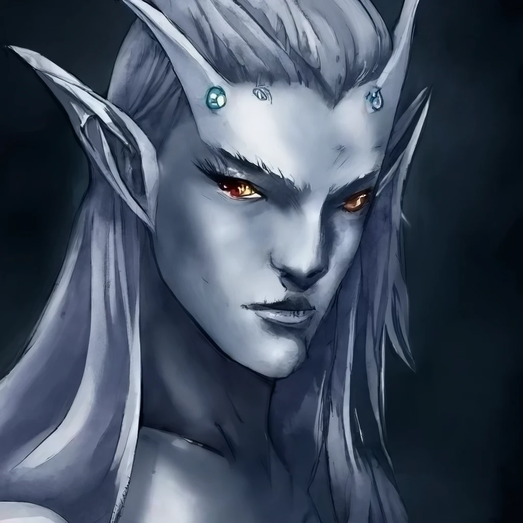 Watercolor print of a detailed demon elf