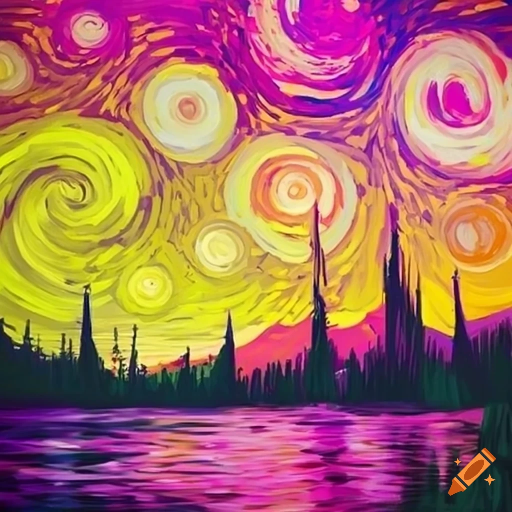 Image of a yellow and pink starry night