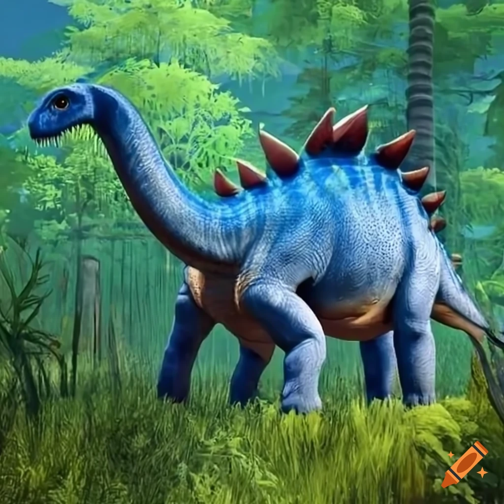 Hidden stegosaurus in tall wild vegetation on Craiyon