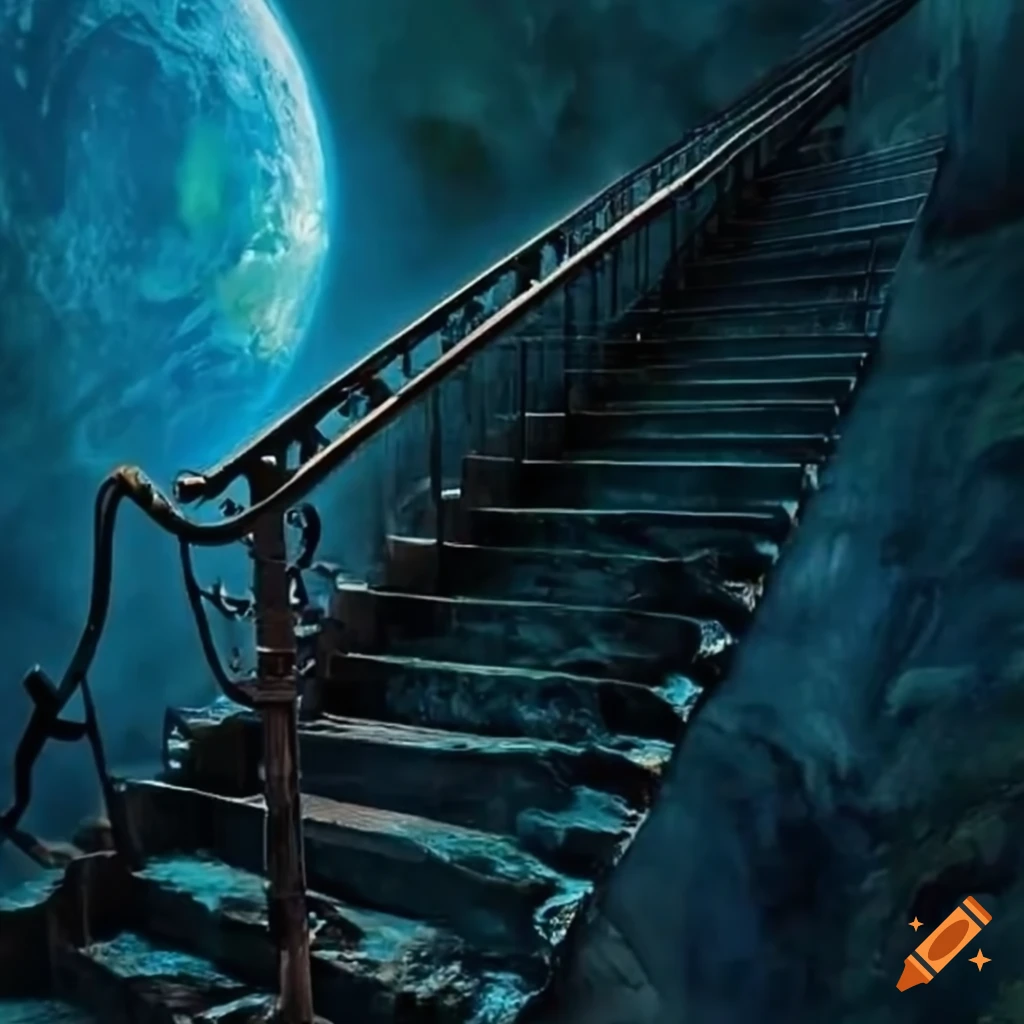 Spiraling stairway into the abyss in a fantasy art on Craiyon
