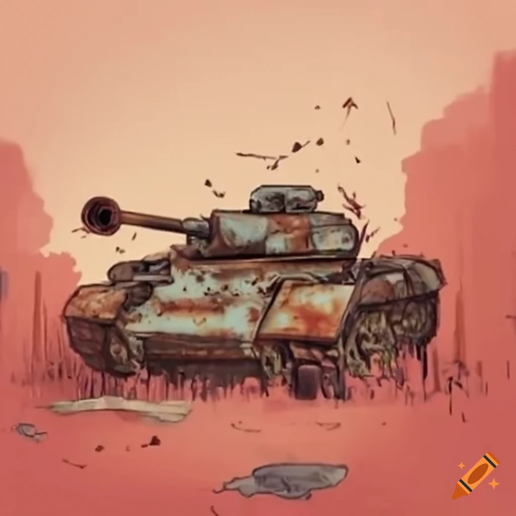 Image of a rusty and broken t72 tank