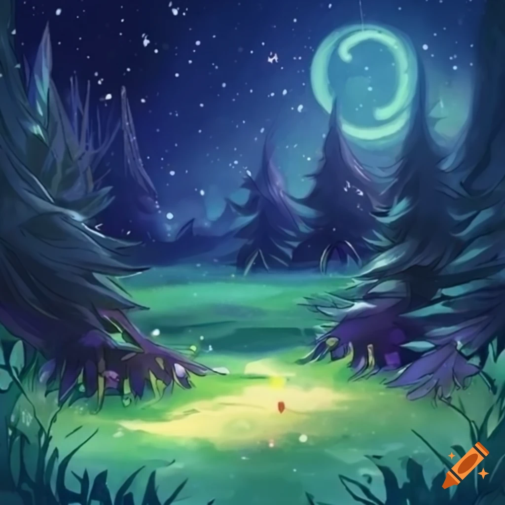 Nighttime field with sparkling stars in pokémon card art style on Craiyon