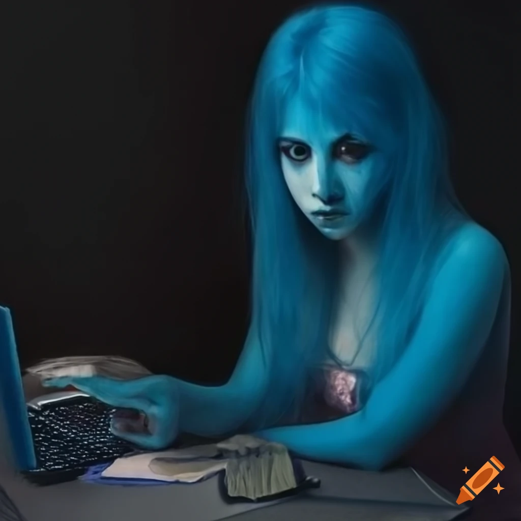 Realistic depiction of a blue ghost girl