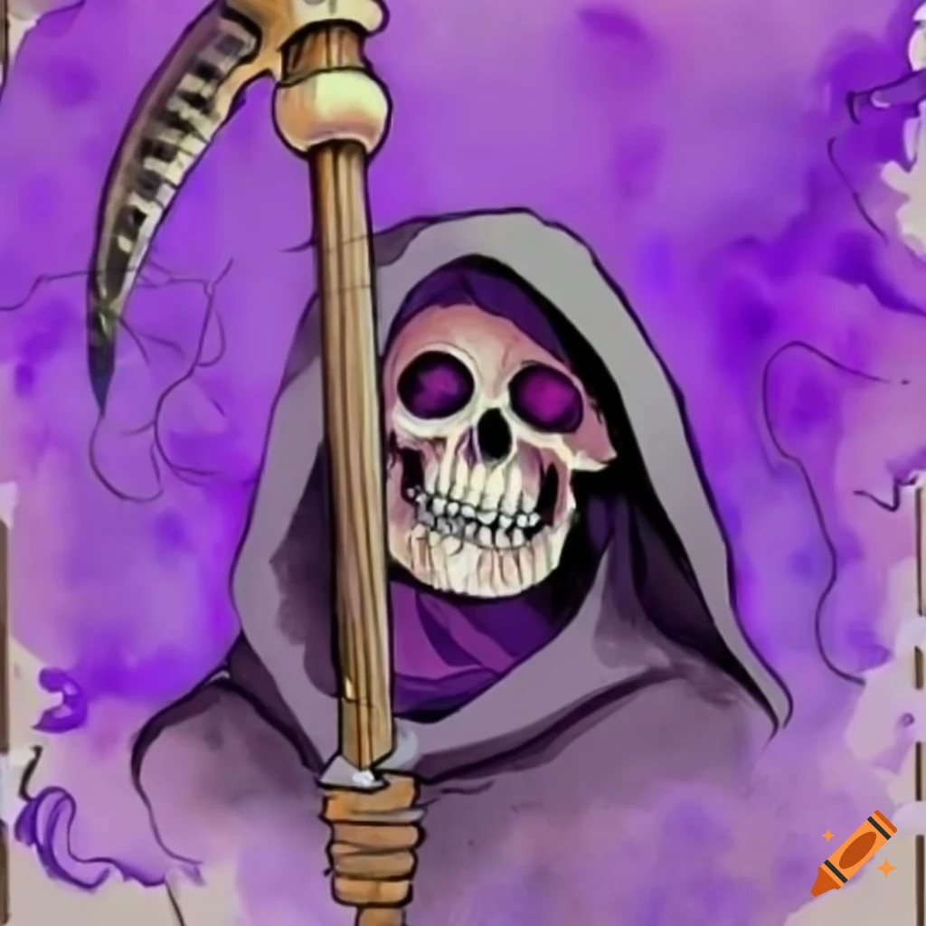 Colorful illustration of a purple grim reaper on Craiyon