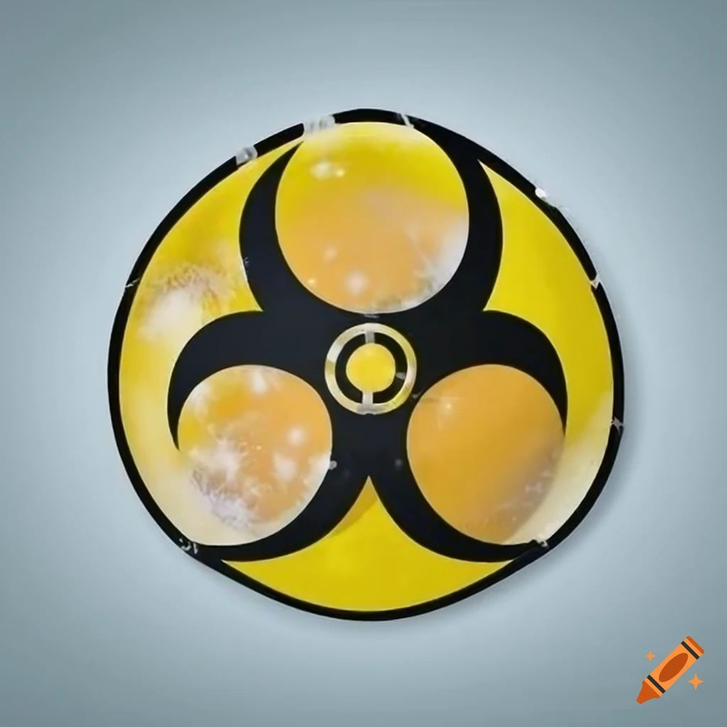 Snowy cbrn warning sign with biohazard and radiation symbols