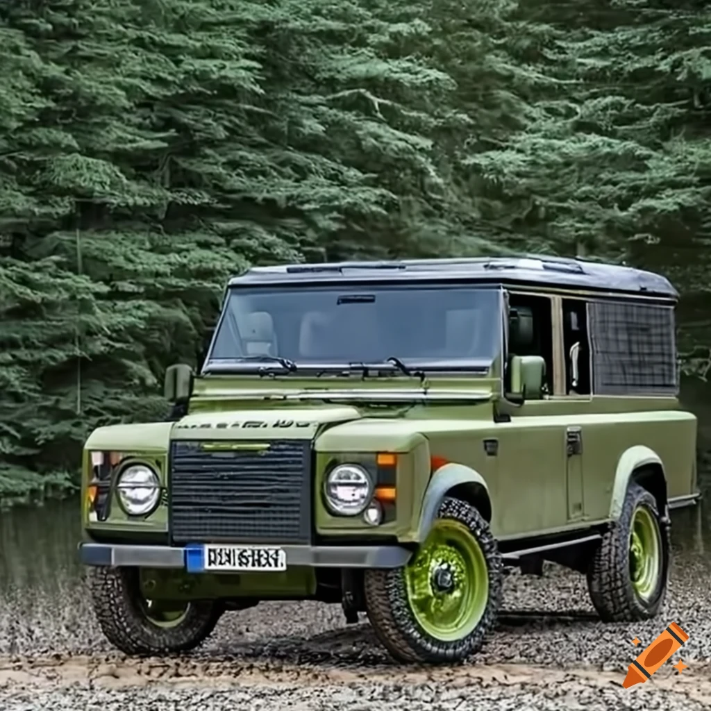 Olive green brutalist range rover defender on Craiyon