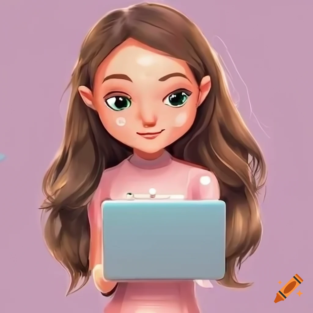 Cartoon illustration of a cute nurse with a laptop on Craiyon