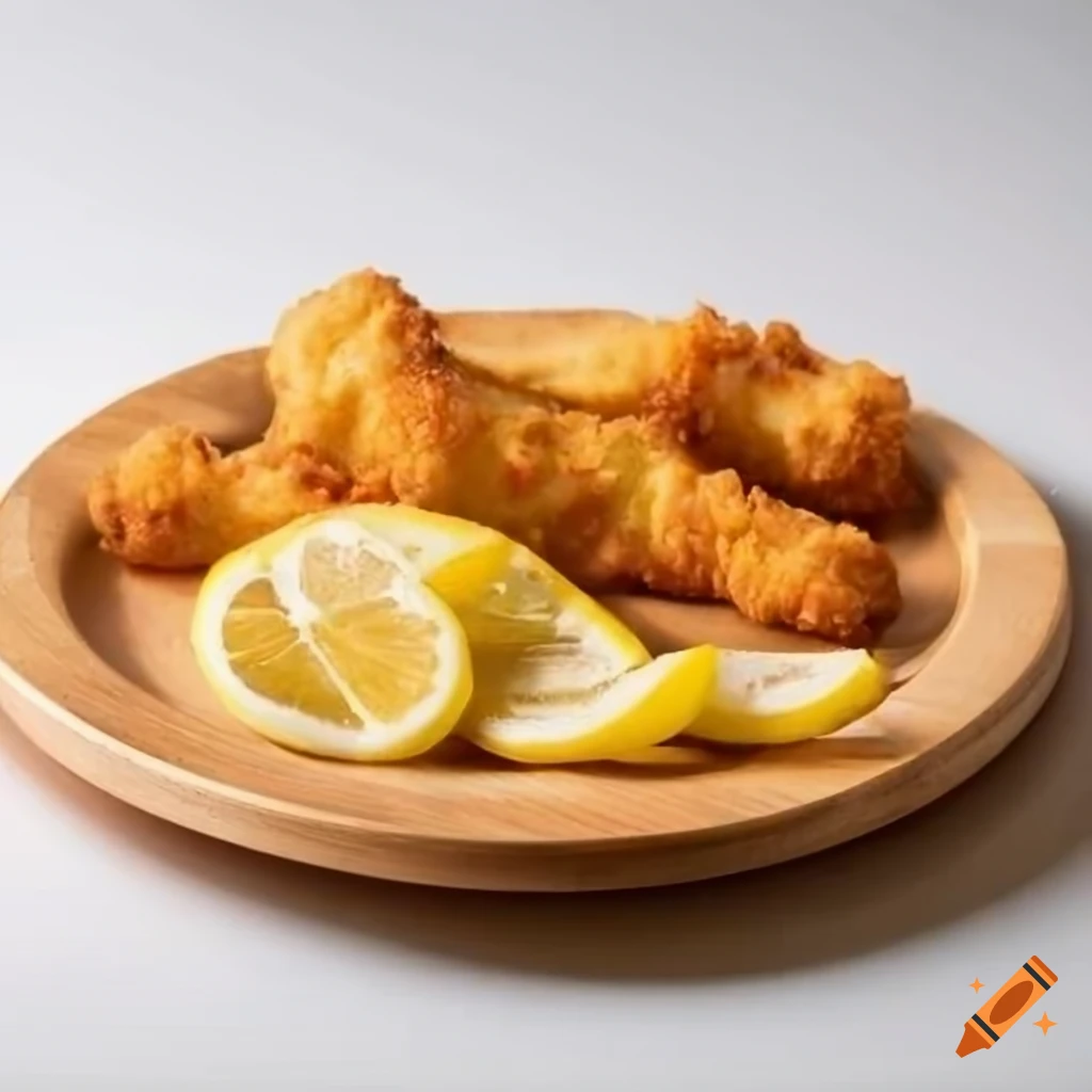 Beer battered fish on a wooden plate on Craiyon