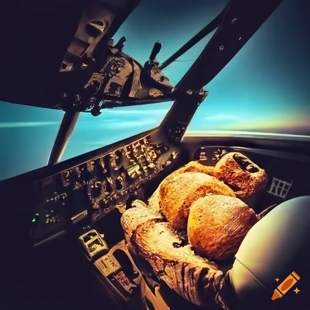 Bread in the pilot seat of a plane on Craiyon