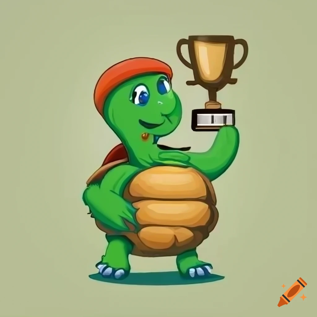 Cartoon of a tortoise with a trophy on Craiyon