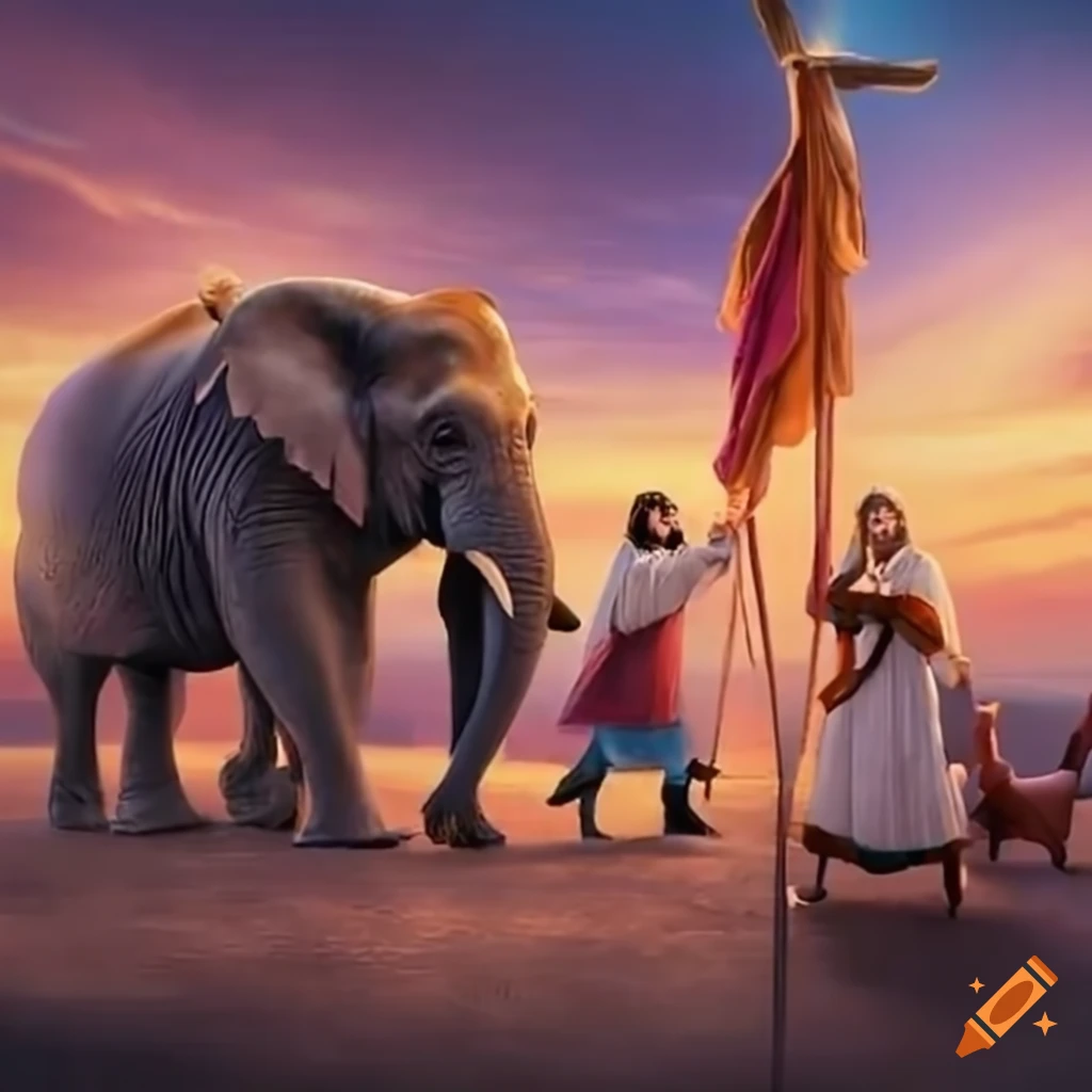 Disney-fied version of jesus with elephants