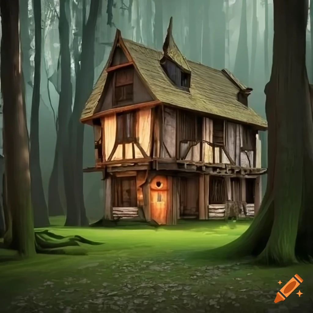 Medieval style house in a forest clearing on Craiyon