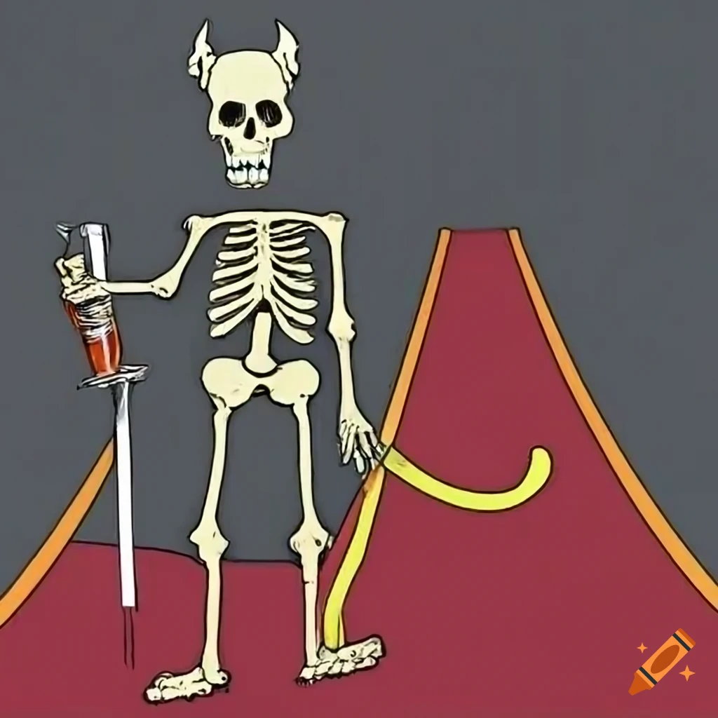 Satirical image of a skeleton and devil on a red carpet on Craiyon