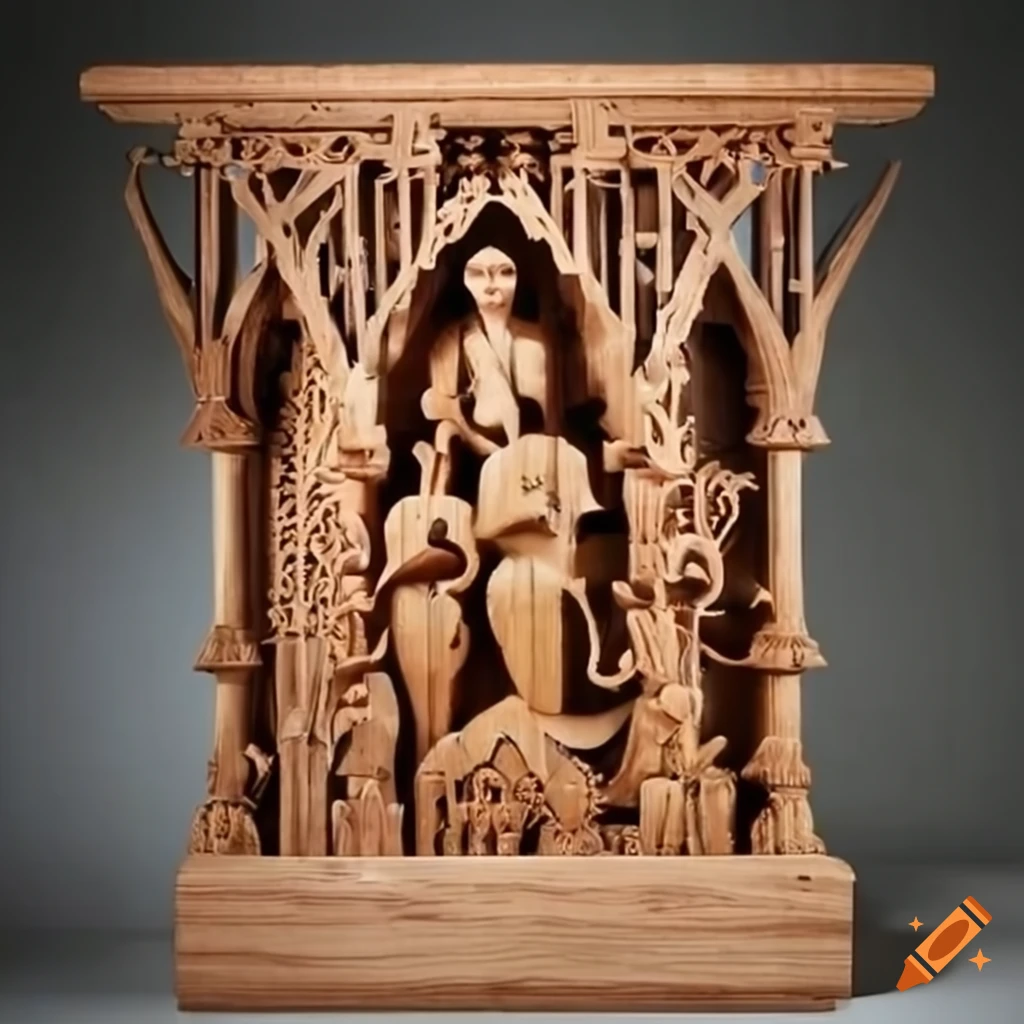Detailed wooden sculpture with intricate craftsmanship on Craiyon