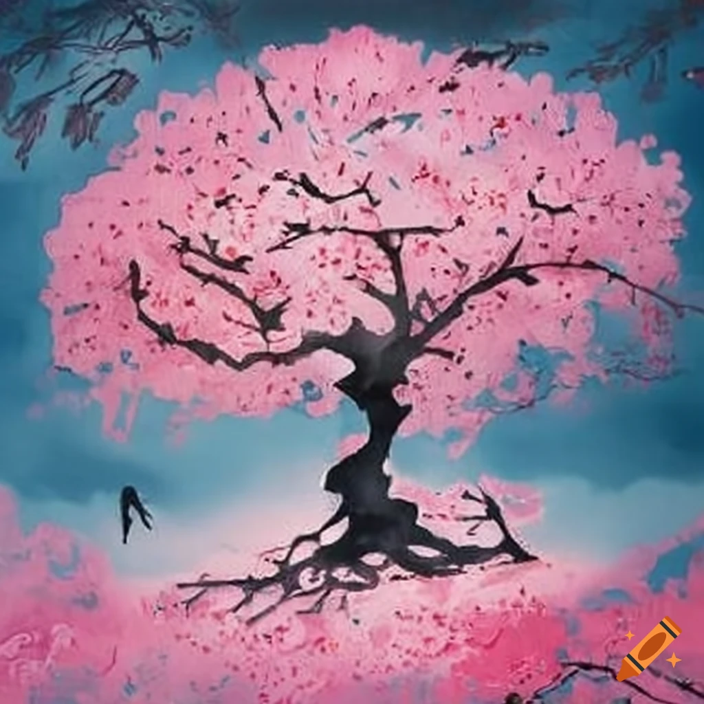 Ink painting of sakura tree in japanese style on Craiyon