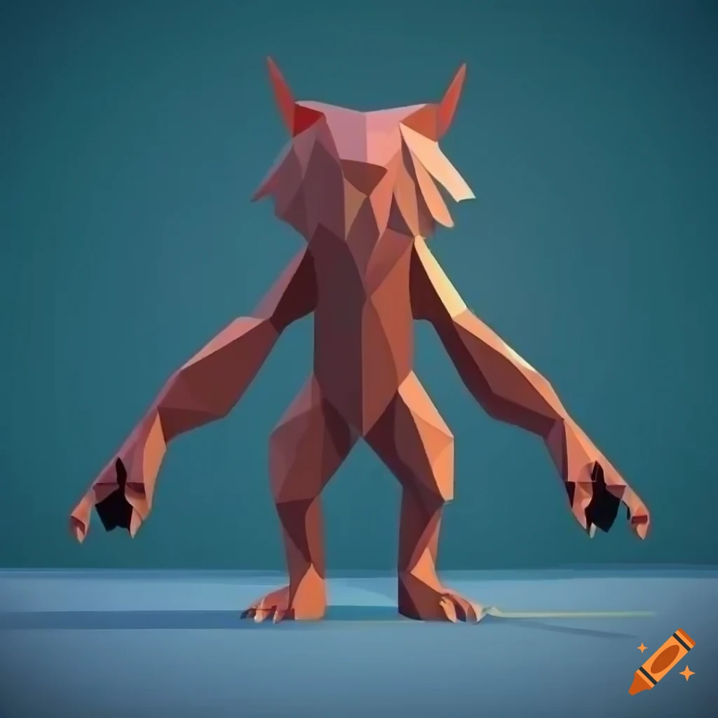 Cartoon polygonal forest creature in t-pose on Craiyon