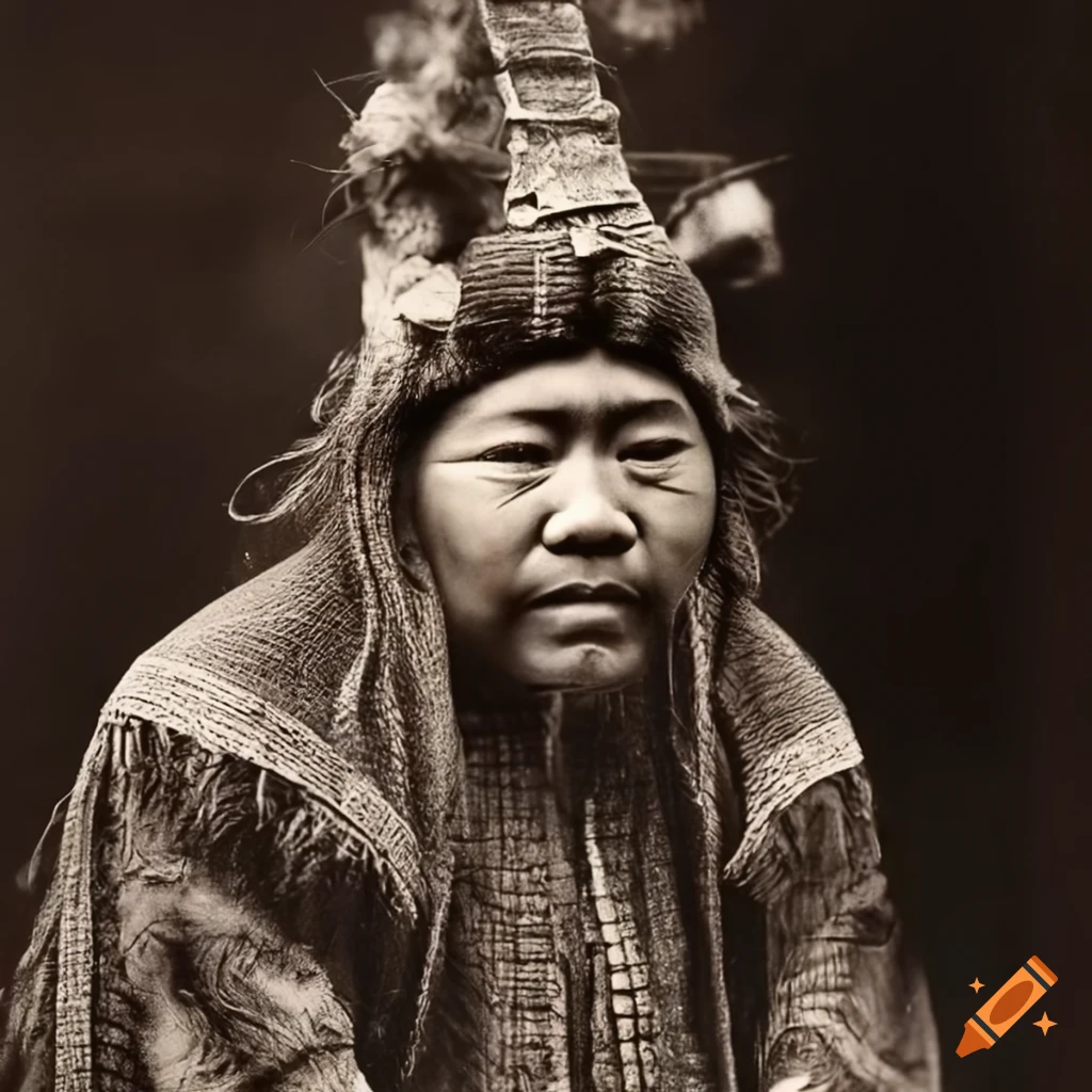 Portrait of a young ainu man in vintage style on Craiyon