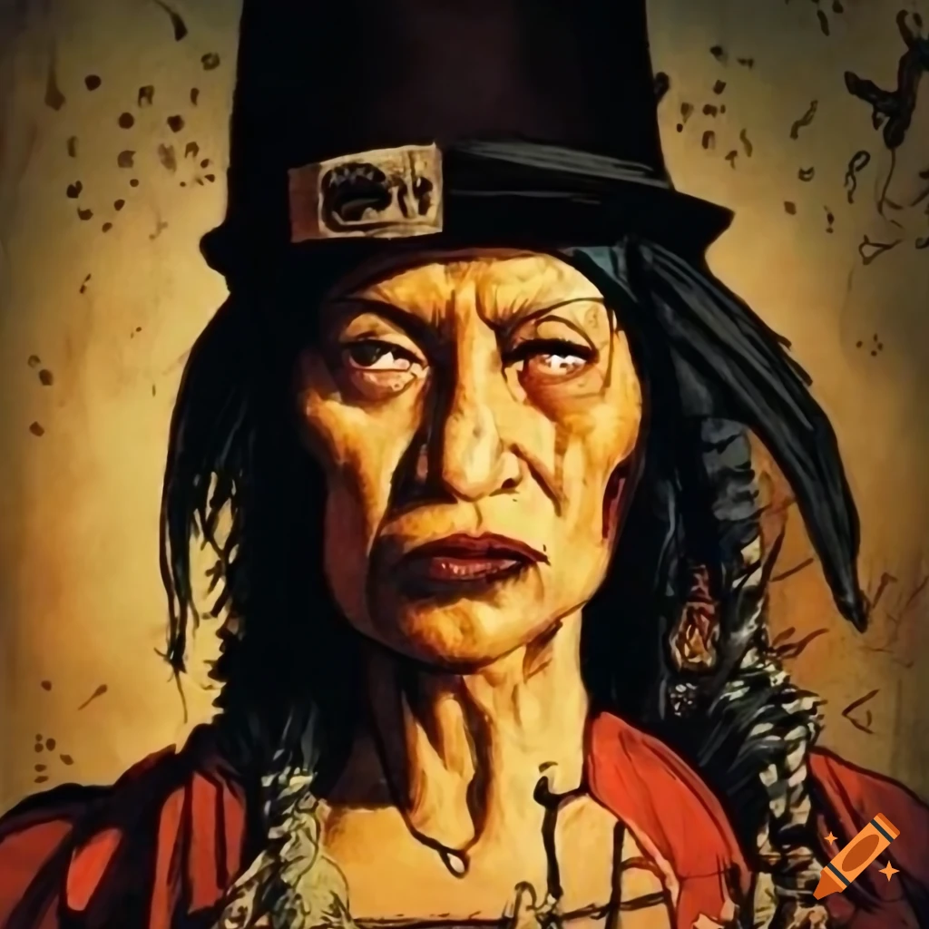 Illustration of a smug lakota witch on Craiyon