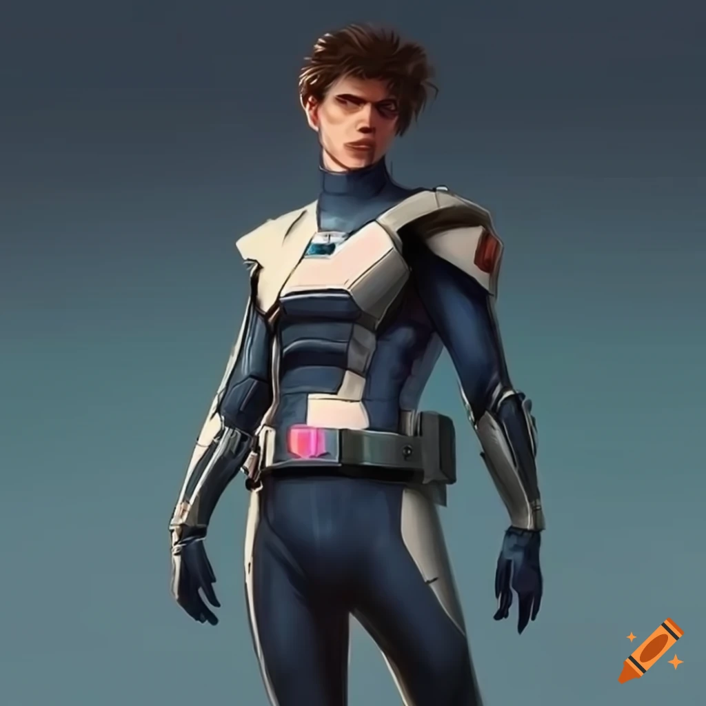 Young male space ranger in sci-fi suit