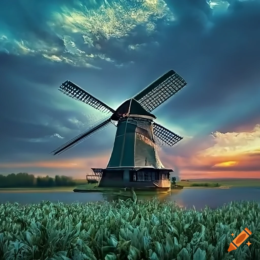 Intricate 3D artwork of a Dutch windmill and nature scene on Craiyon