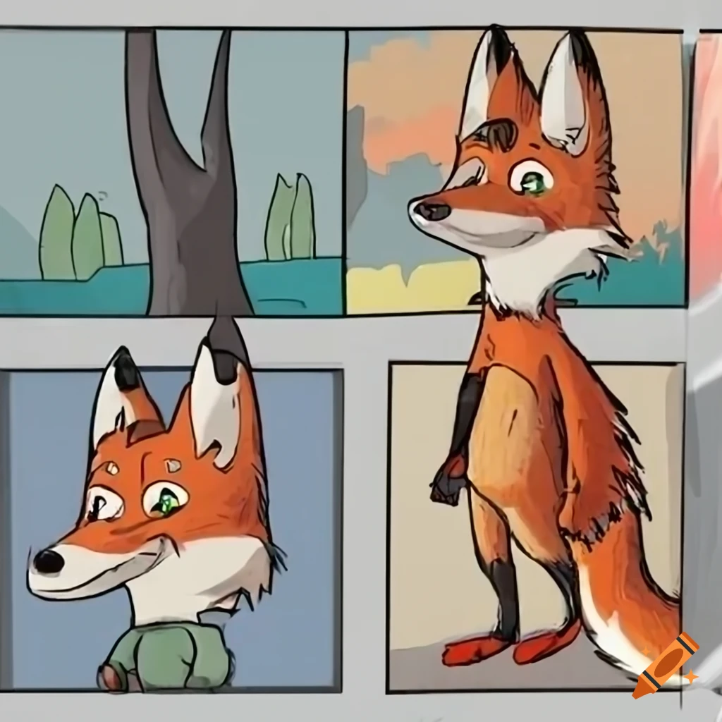 Comic strip with a fox character on Craiyon