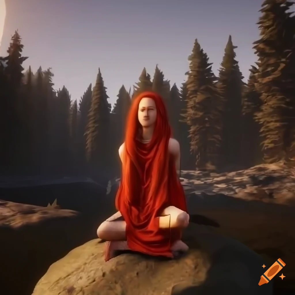 Digital art of a sci-fi elf girl meditating in a beautiful landscape on ...