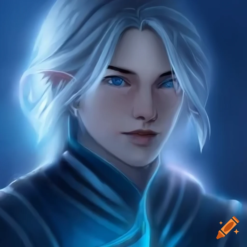 Portrait of a young male elf with silver dragon scales on Craiyon