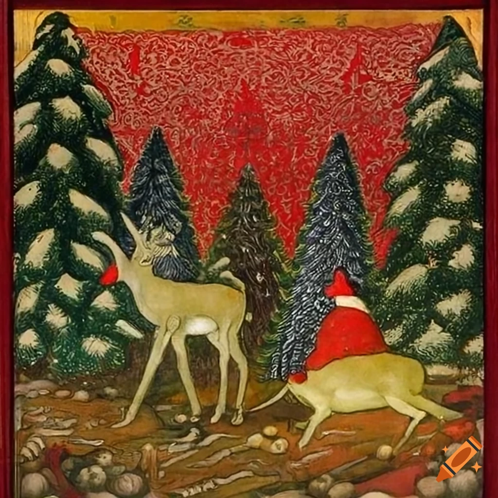 Intricate oil painting of a festive christmas forest scene on Craiyon