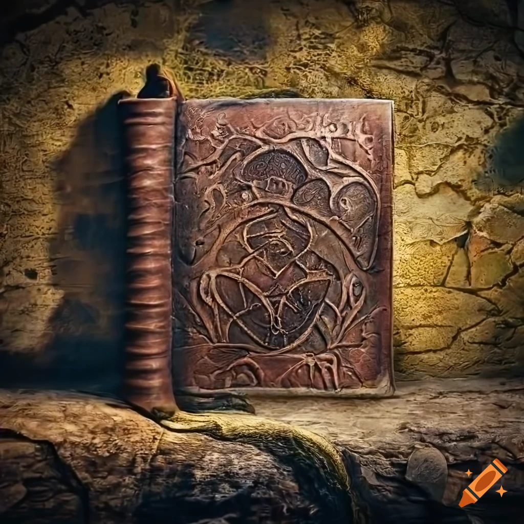 Fantasy magic tome book with blue glow on black background on Craiyon