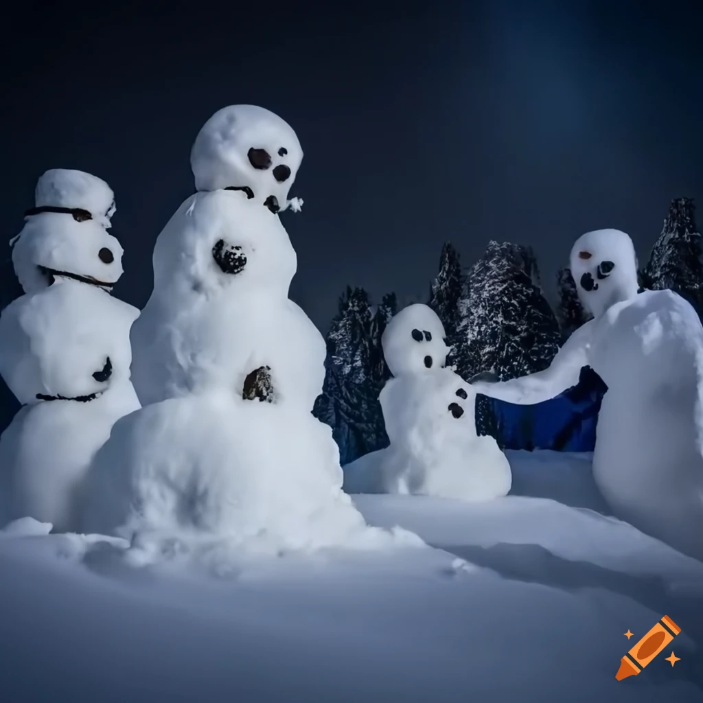 Image of aliens building a snowman in the mountains on Craiyon