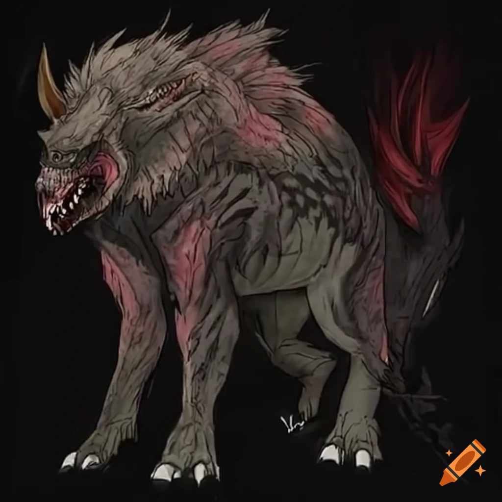 Image of a rhino-wolf hybrid creature in monster hunter