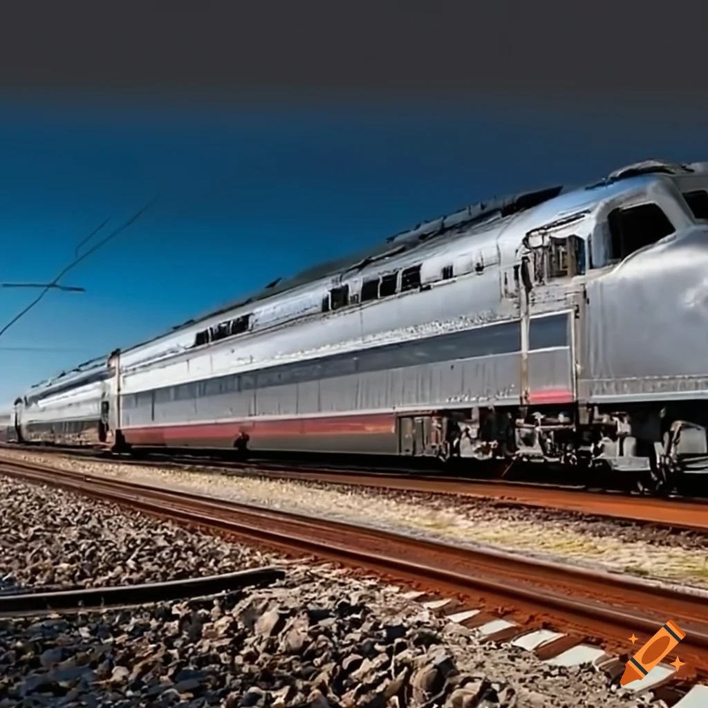 Silver streamliner express train on coastal tracks on Craiyon