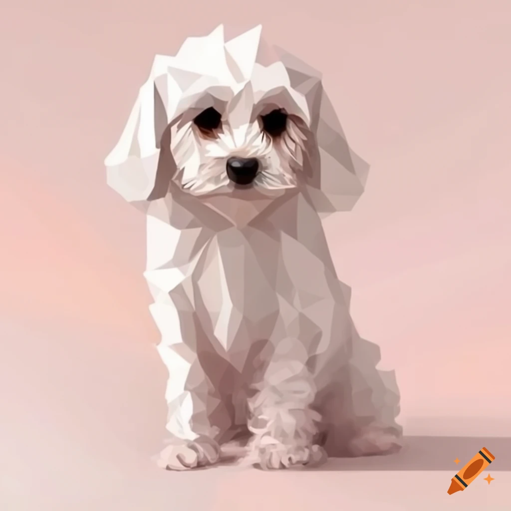 Geometric art style of a white cavapoo puppy on Craiyon